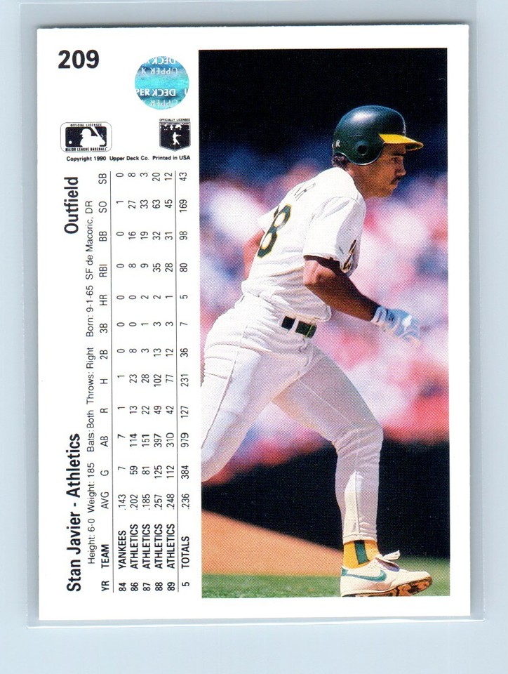 1990 Upper Deck Stan Javier Oakland Athletics #209 | eBay
