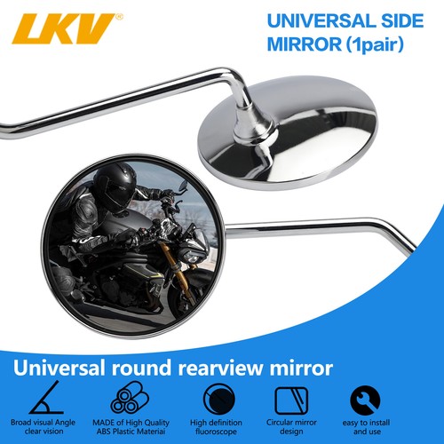 10mm Chrome Long Stem Motorcycle Mirrors Round For Harley Scooter ...