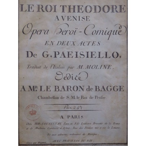 Paesiello Giovanni The King Theodore To Venice Opera Singer Orchestra ...