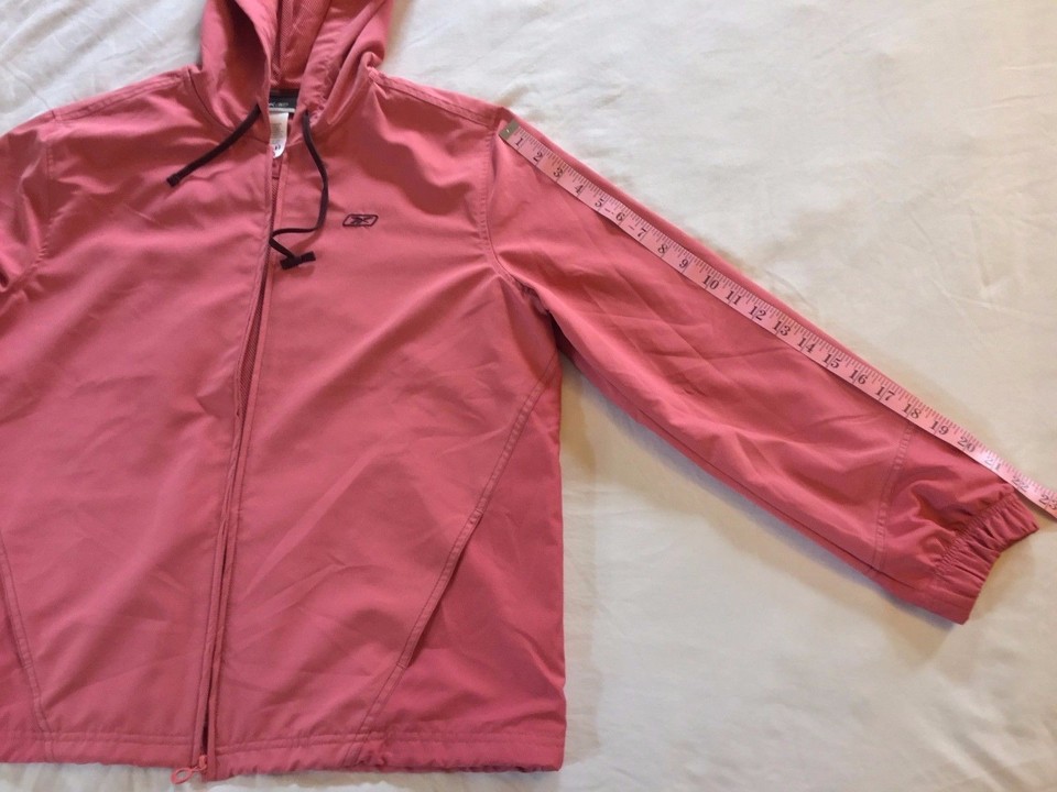 Reebok Athletic Jacket Hooded Windbreaker Pink Full Zip Breathable Size ...