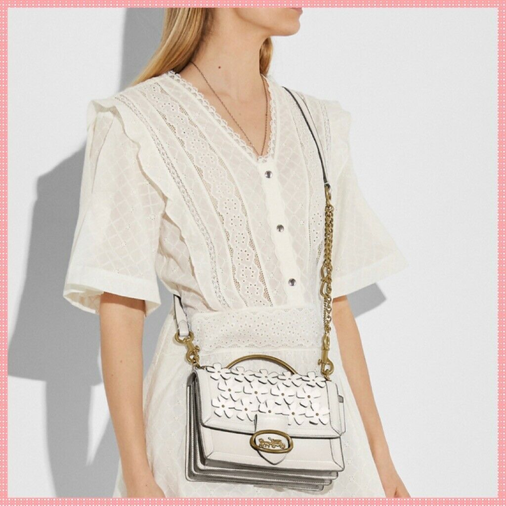 COACH RILEY Top Handle 22 FLORAL Appliqué crossbody bag CHALK/Brass ...