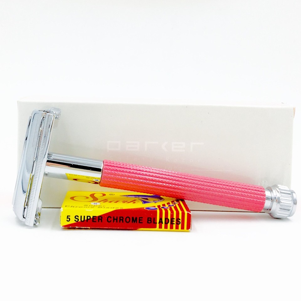 Parker 29L Pink Women's Safety Razor & 5 Double Edge Blades - Butterfly ...