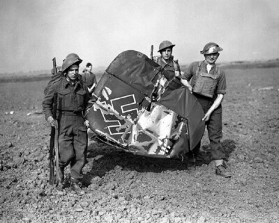 Soldiers carry tail of a German Messerschmitt Shot Down 8x10 WWII Photo ...