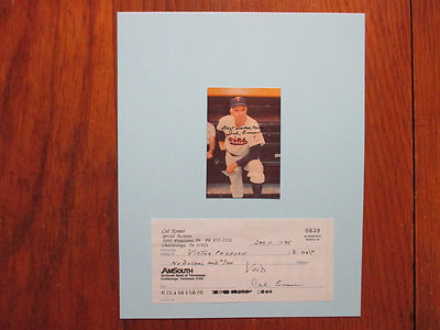 CAL ERMER(Died-09)Twins Signed PERSONAL CHECK/Signed small photo w/8X10 ...