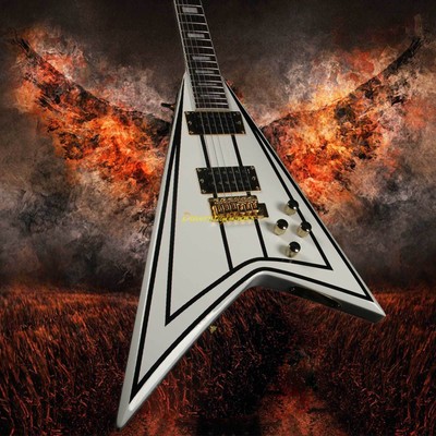 Randy Rhoads V Flying Electric Guitar Black White Concorde Gold ...