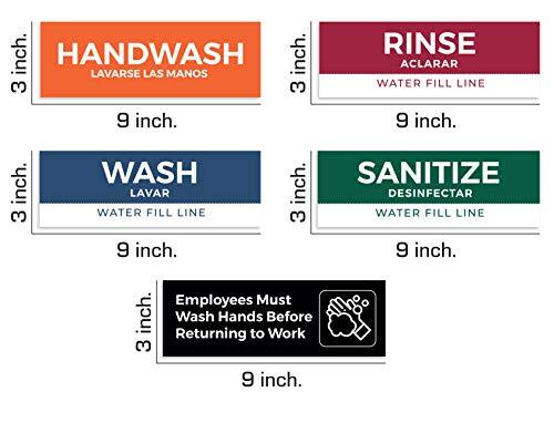 5 Pack Wash Rinse Sanitize Sink Labels Waterproof Sticker Signs 3 ...