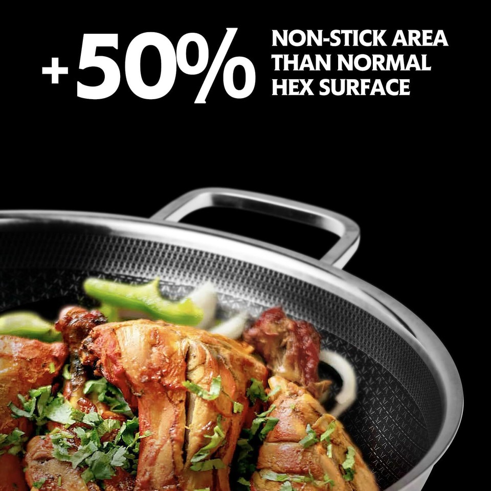 Wok pan,Hybrid 12 inch Wok with Lid,PFOA Free Cookware,non stick ...