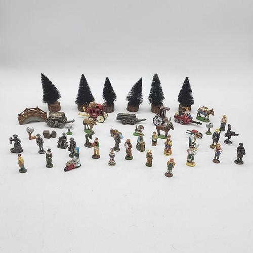 Miniature Pewter Figurines Some Raw & Some Painted Wagons People Trees ...