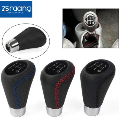 Universal Black Leather 5 Speed Manual Car Gear Stick Shifter Shift ...