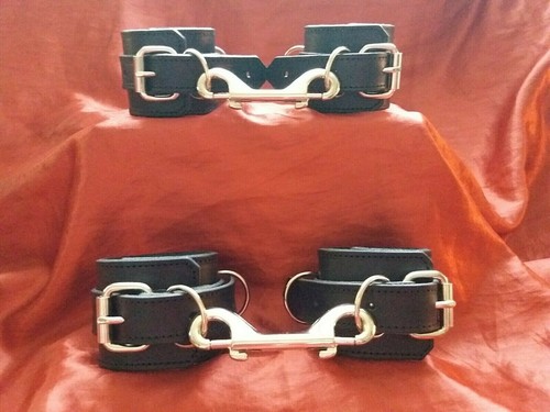 Fetish Bondage Kinky Real Leather Double D Ring Ankle And Wrist ...