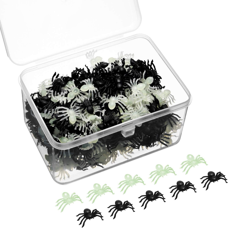 300 Pcs Halloween Plastic Spiders Mini Black Glow in the Dark Spiders ...