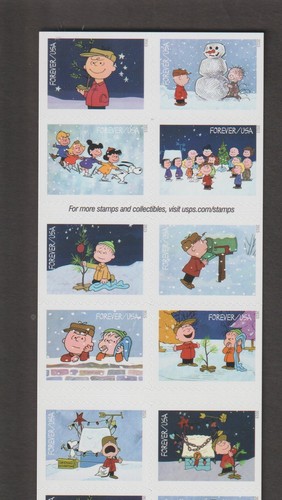 2016 US 5021-5030 BOOKLET BLOCK OF 10 CHARLIE BROWN CHRISTMAS FOREVER ...