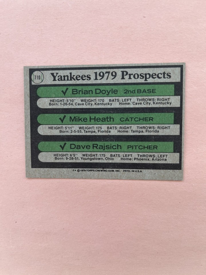 1979 Topps #710 New York Yankees Prospects Mike Heath, Dave Rajsich ...