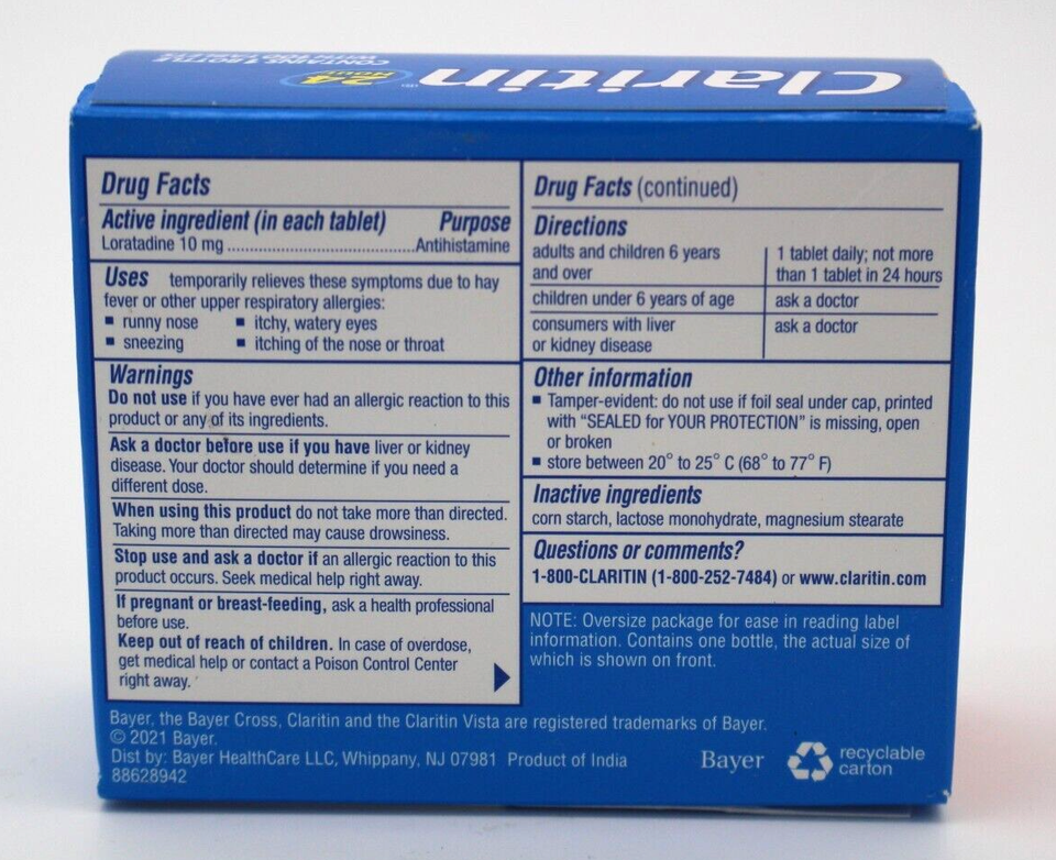 Claritin Non-Drowsy Allergy 10 Mg 100 Tablets Box - EXP 12/2025 ...