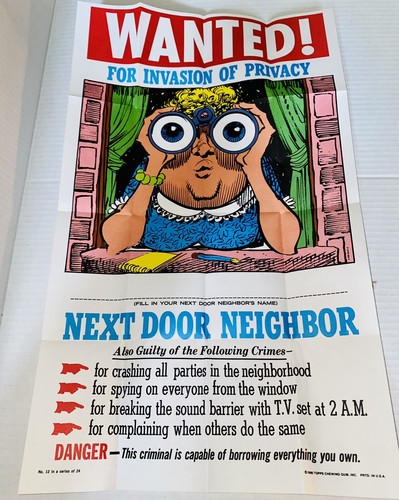Vintage Topps Wanted Poster #12 NEXT DOOR NEIGHBOR 1980 | eBay