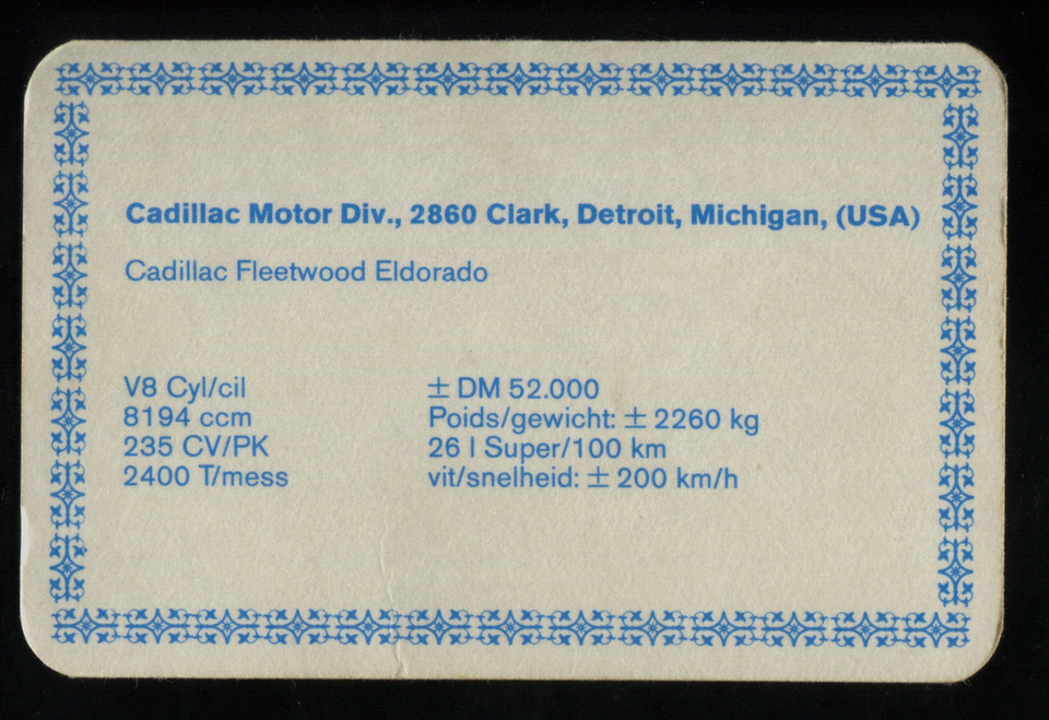 Cadillac Fleetwood Eldorado Kwartet card/Quartet card/Spielkarte ...