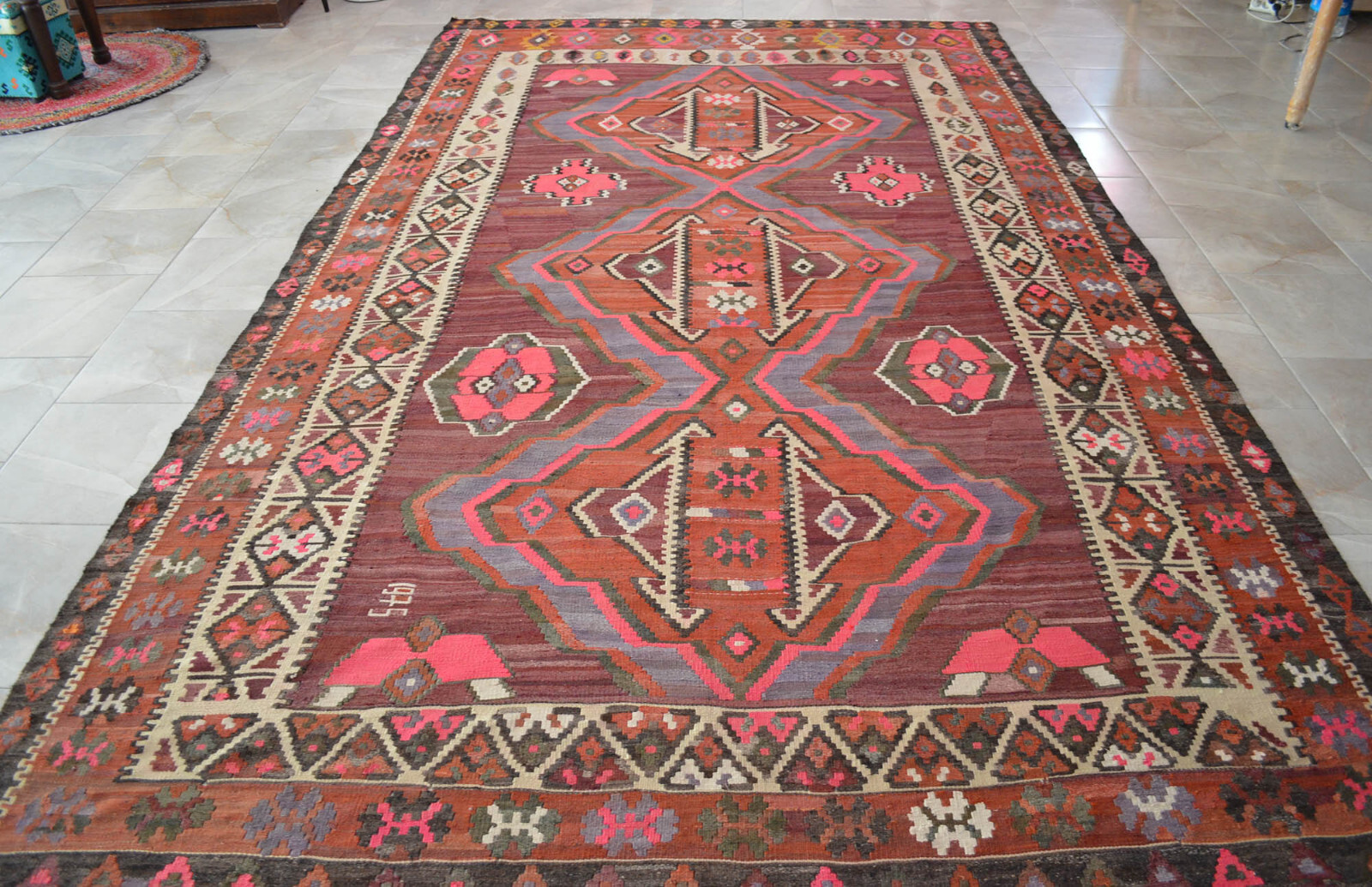 Turkish Hand Woven LARGE Rug Flat Weave Kilim pastel color Area Rugs ...