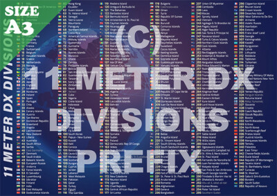 11 Meter CB DX Divisions Chart - Printed Poster A3 - Prefix Map SSB ...