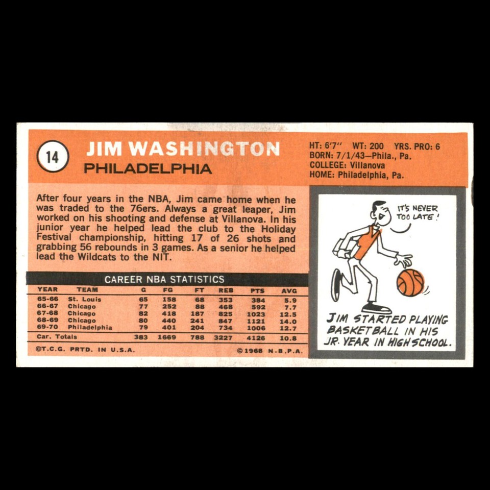 Jim Washington 1970-71 Topps Philadelphia 76ers #14 Great Condition! 5 ...