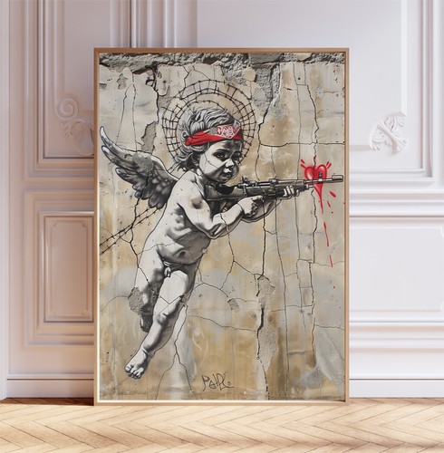 BANKSY PRINT, BANKSY FLYING CUPID GRAFFITI POSTER WALL ART PICTURE ...