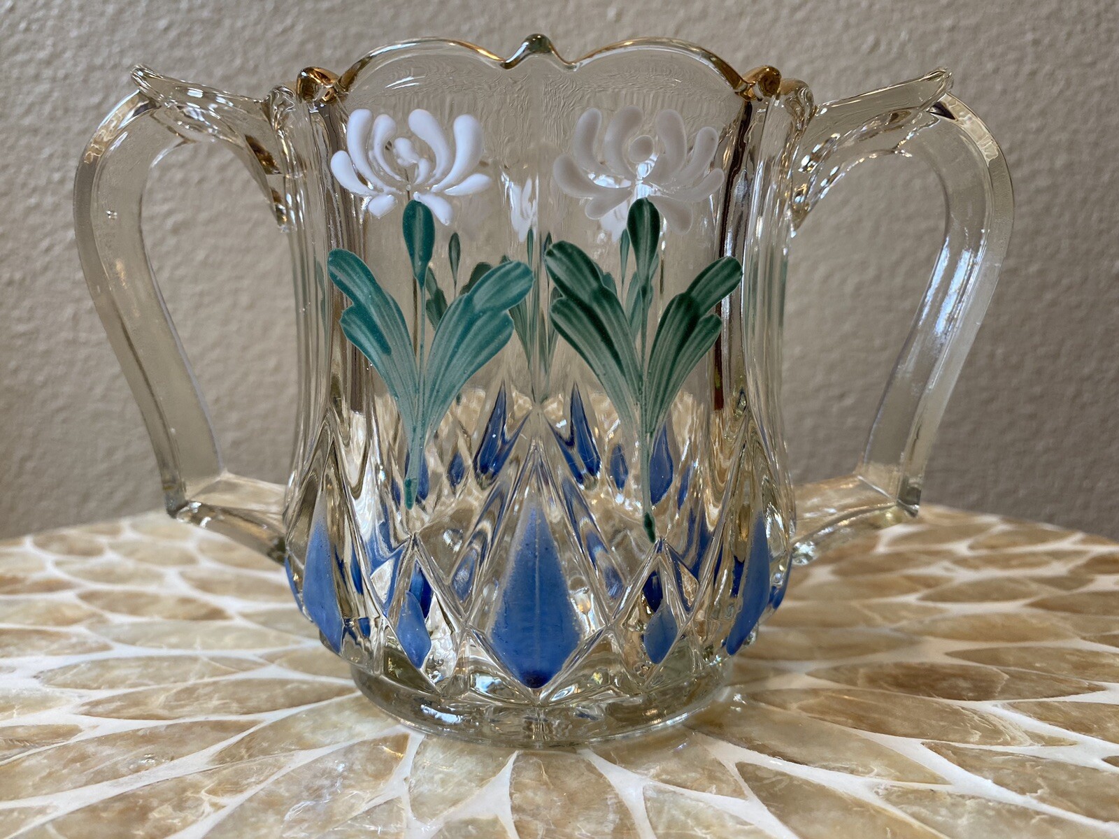 Antique US Glass Co Dunmoyle Pattern Clear Glass Handpainted Floral ...