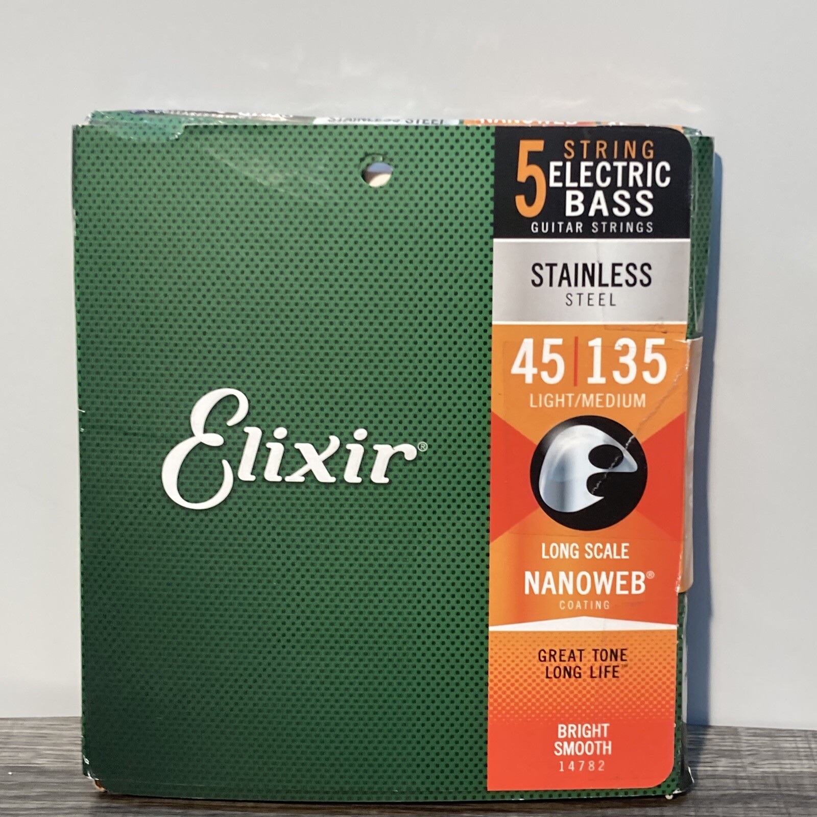 Elixir NANOWEB Stainless Steel Bass — 5-String 14782 Light/Medium .045 ...