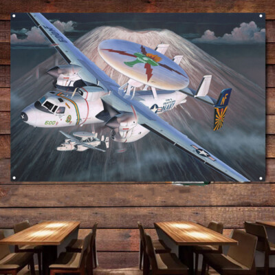 US E-2C Hawkeye AWACS Fighter Poster Military Art Banner Wall Hanging ...