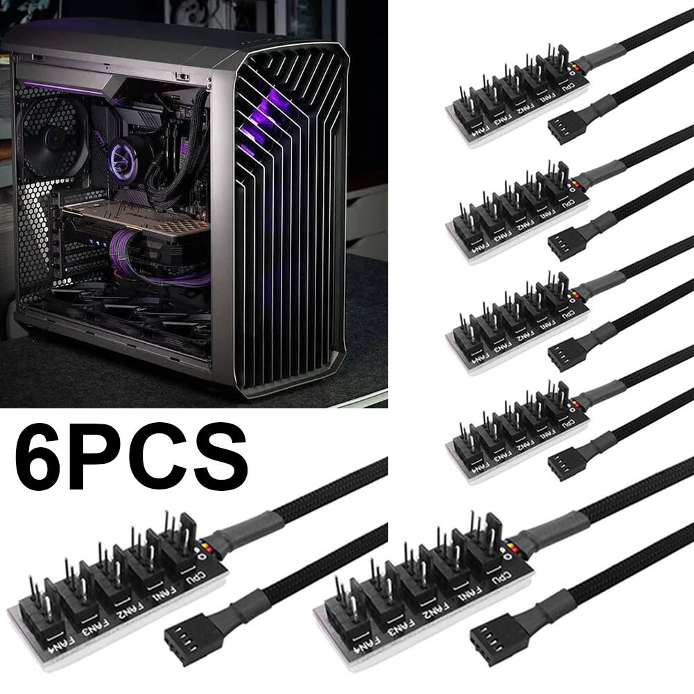 6Pcs 40cm 1 to 5 4-Pin PWM Fan CPU HUB Splitter PC Case Cooler Power ...