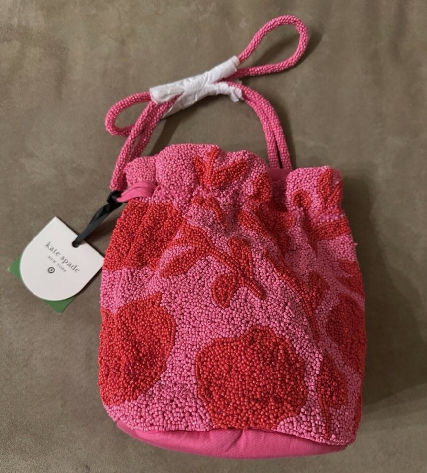 KATE SPADE X TARGET Beaded Classic Rose Drawstring Bucket Bag Pink/Red ...