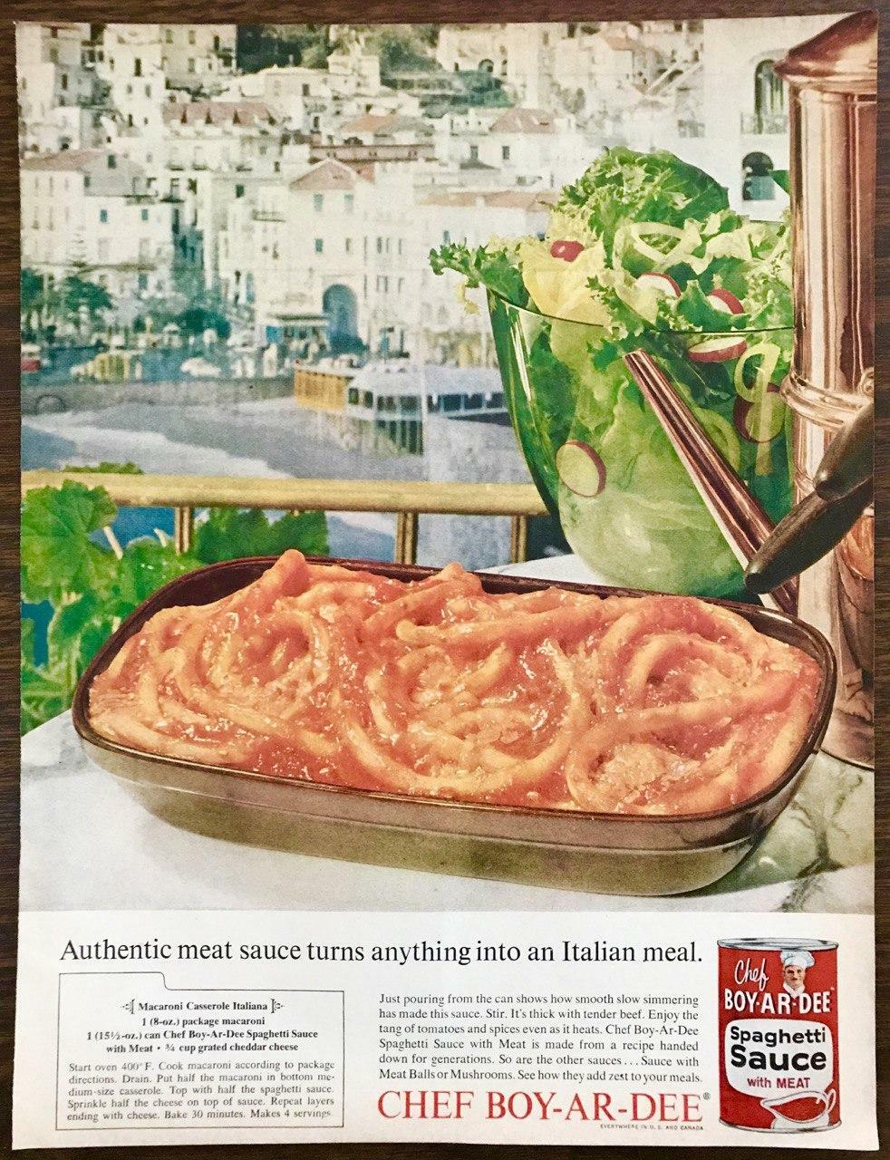 1964 Chef Boy-Ar-Dee Spaghetti Sauce w Meat PRINT AD Macaroni Casserole ...