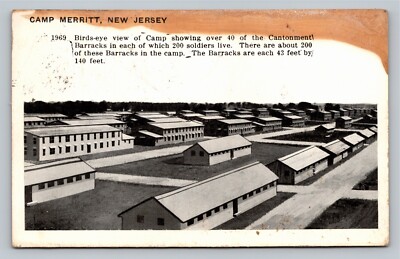 Camp Merritt New Jersey Barracks Birdseye View Vintage c1918 Postcard ...
