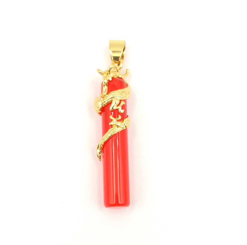 Multicolor Green Purple Jade Agate Dragon Pillar Column 18KGP Pendant ...