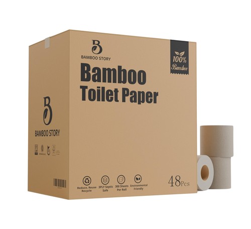 48 Bulk Premium Unbleached Bamboo Toilet Paper, 3-Ply, 300 Sheets ...
