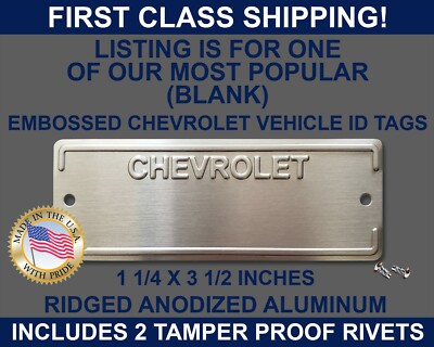 Chevrolet Chevy Serial Number Door Data ID Tag Plate Blank USA ...