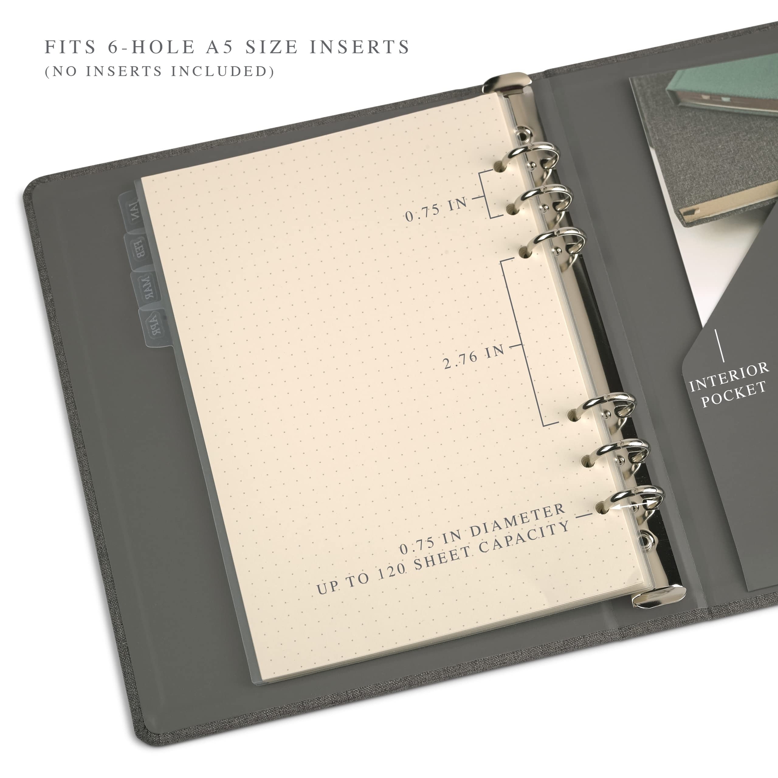 Linen Fabric 6 Ring A5 Binder, 0.75 Inch Small Binder, for 6 Hole Punch ...