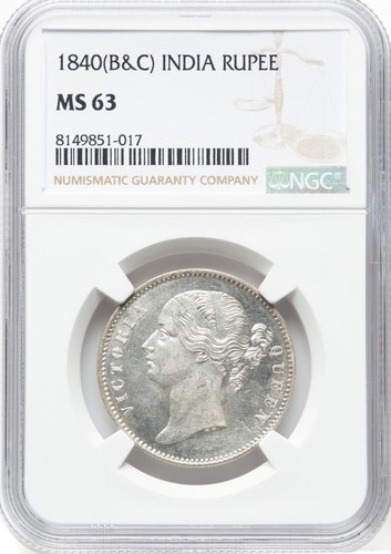 INDIA BRITISH VICTORIA 1840 RUPEE SILVER COIN UNCIRCULATED PCGS ...