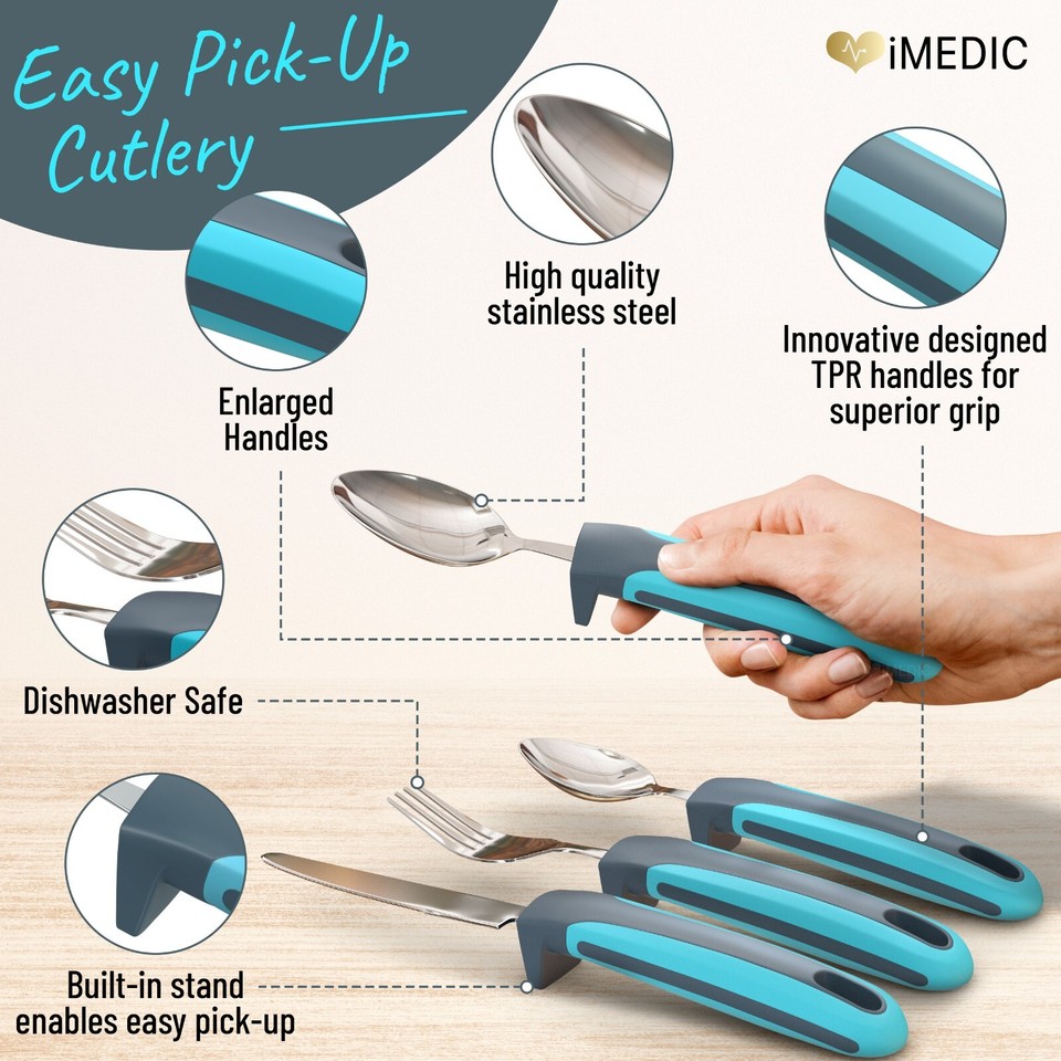 Disabled Cutlery Set Easy Grip Weighted Handle Elderly Eating Aids ...