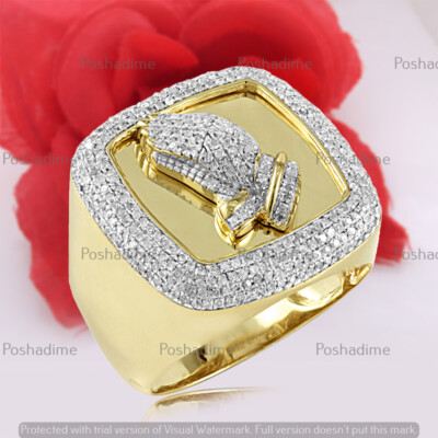 Men's Real 10K Yellow Gold Certified Moissanite Praying Hands Ring 1.00 ...