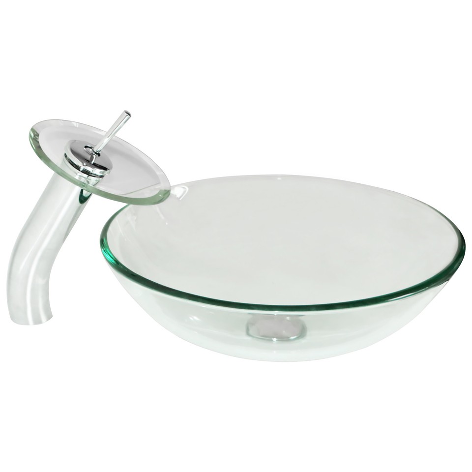 Bathroom Tempered Glass Clear Basin Vessel Sink Bowl With Faucet Set ...