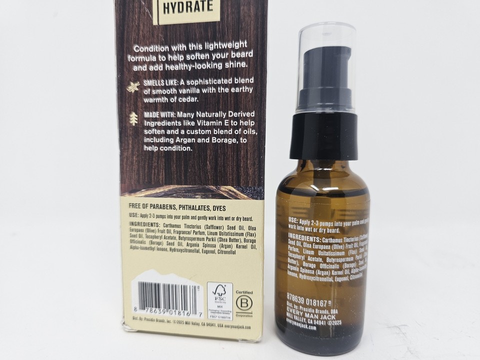 Every Man Jack Vanilla + Cedar Beard Oil 1 oz Bottles New Damaged Box ...