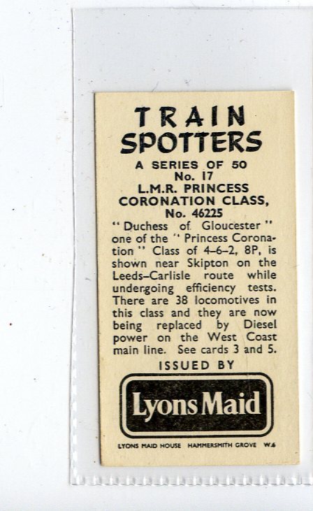 (Jd4103) LYONS MAID,TRAIN SPOTTERS,L.M.R.PRINCESS CORONATION CLASS,1962 ...
