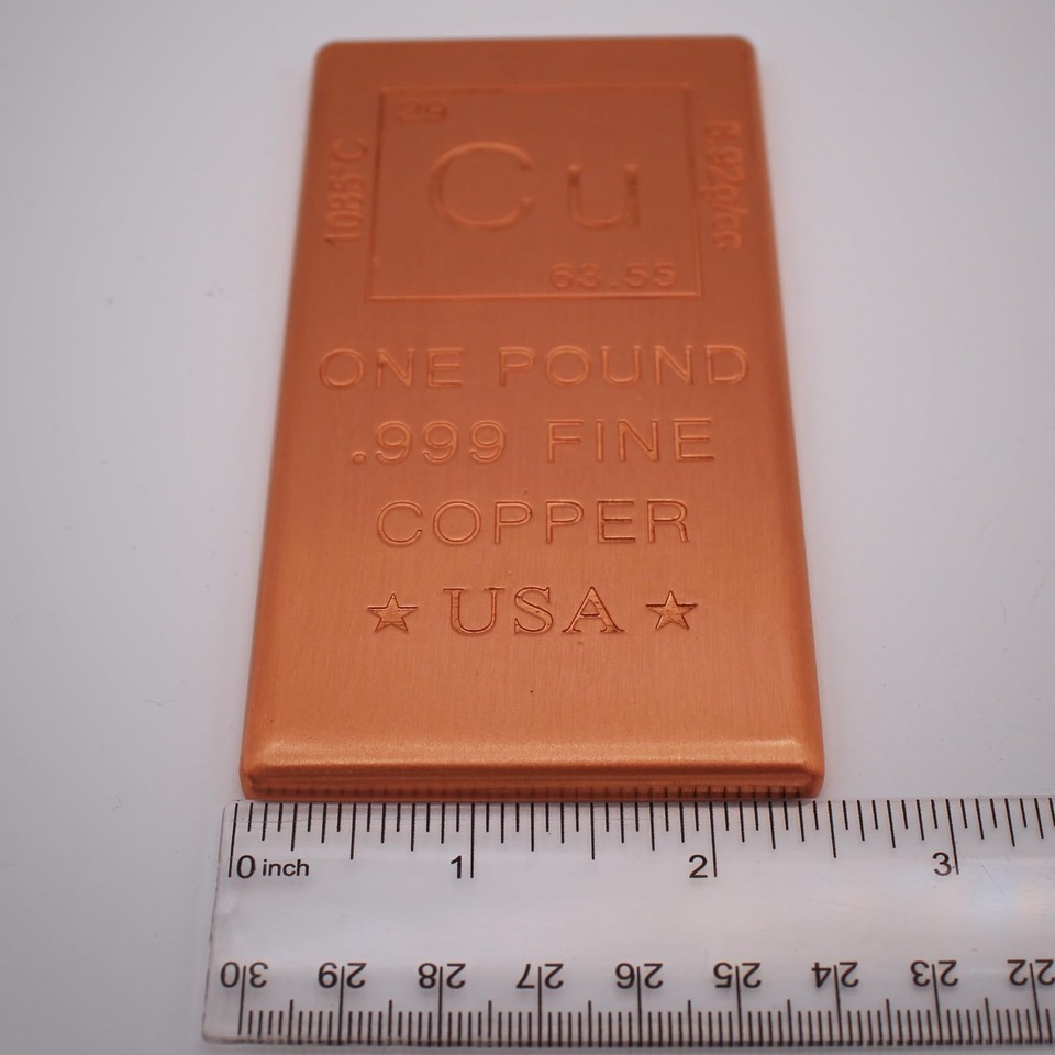 1 lb Copper Bar Flat .999 Pure Bullion with Periodic Table Element ...