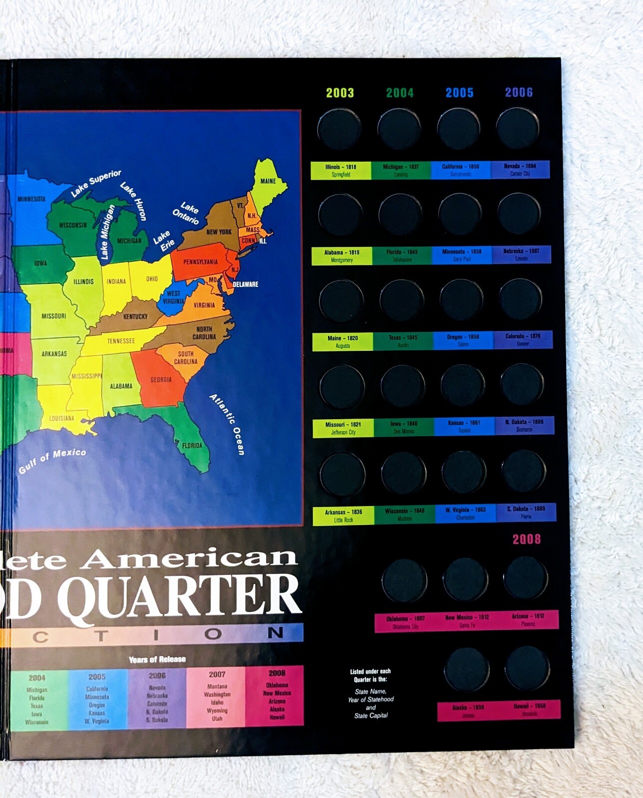 The Complete American Statehood Quarter Map Folder with 15 US COLORIZED ...