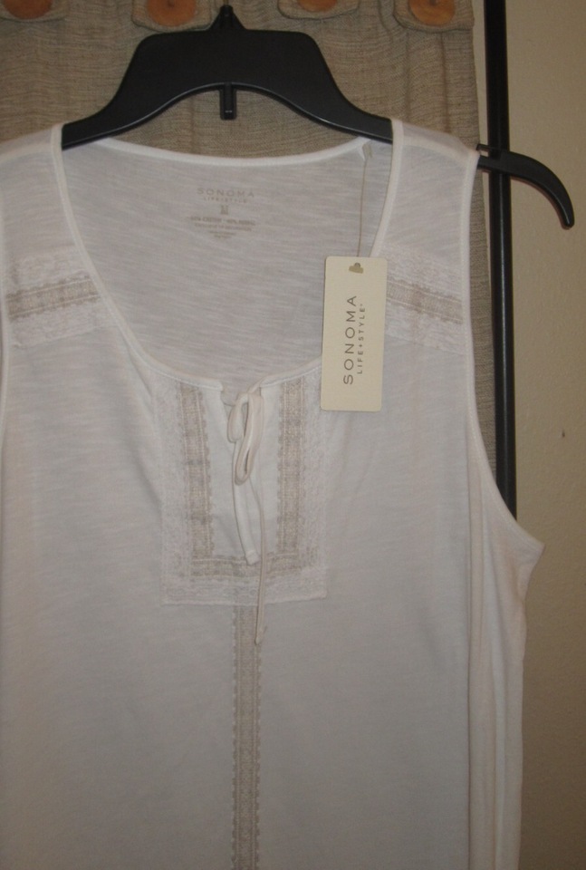 M Sonoma white tank top tee lightweight lace look decorative areas ...