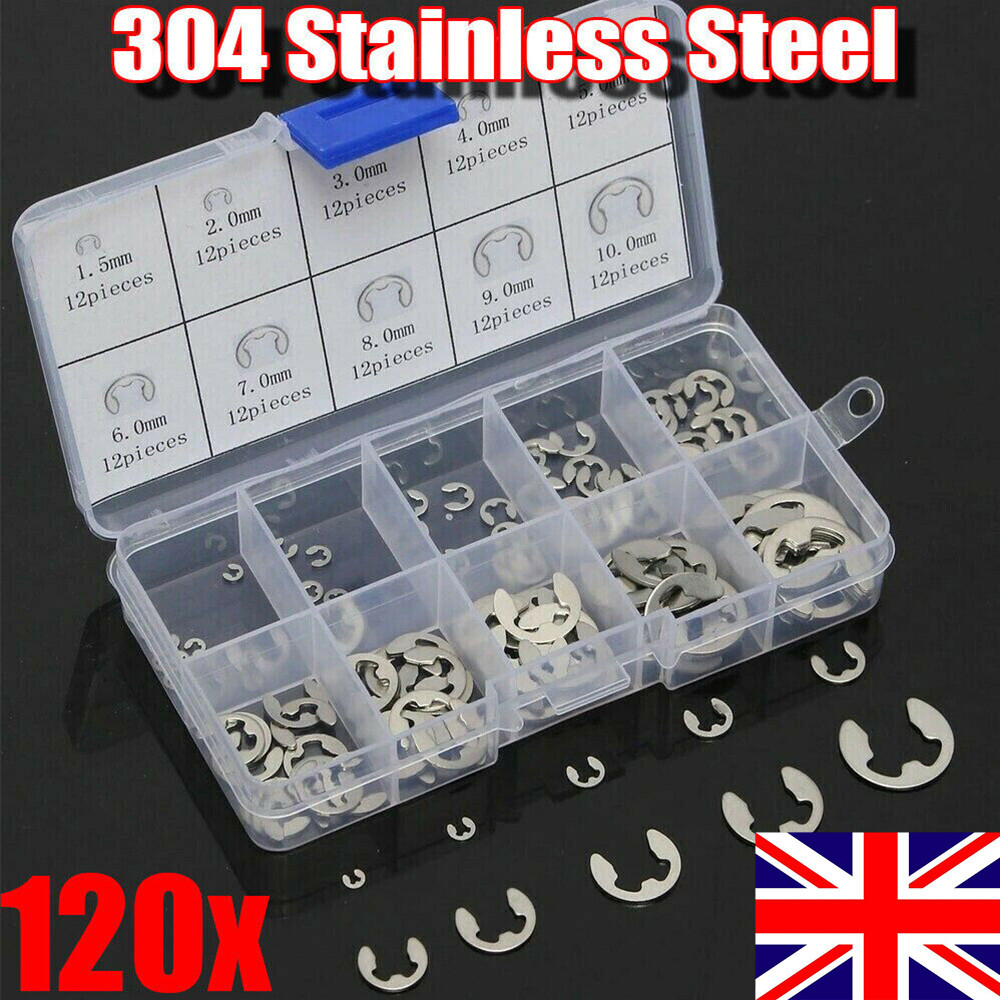 120x Stainless Steel E-Clips External Retaining Washers C-Clip 1.5mm ...
