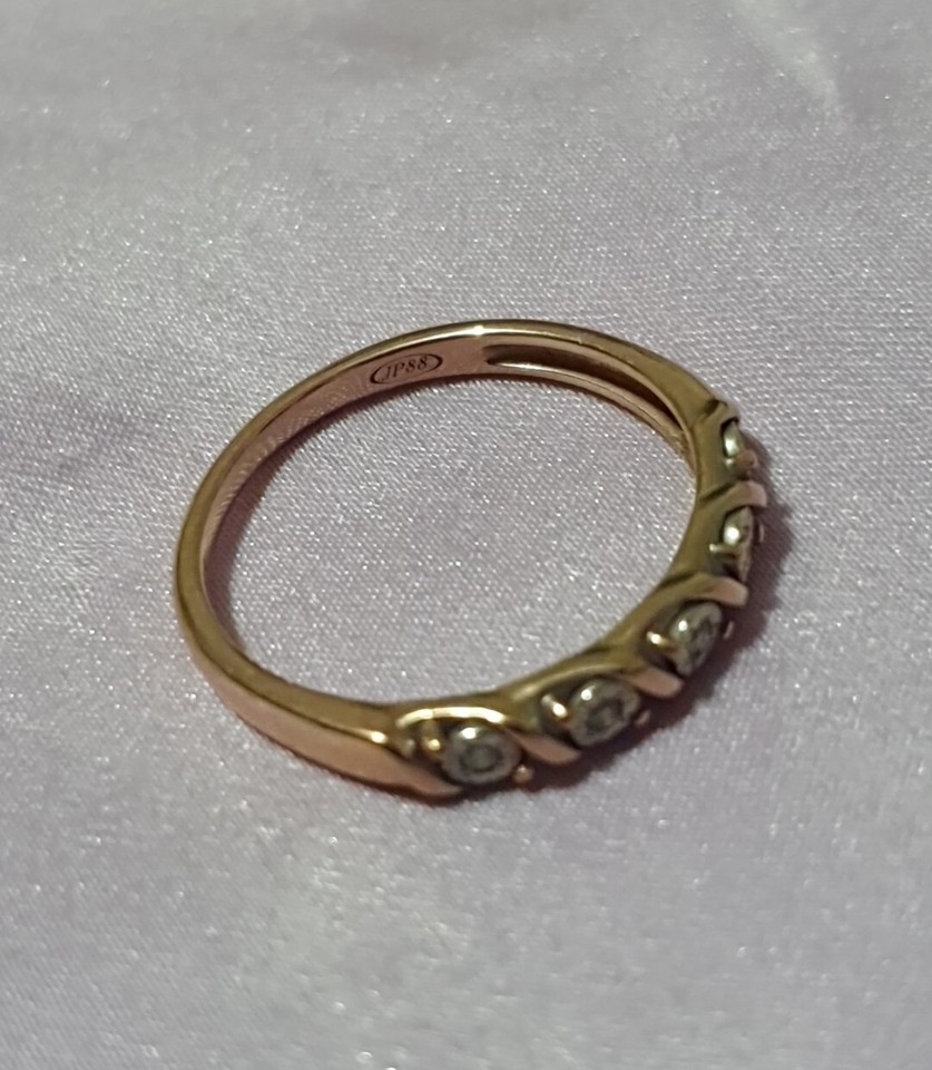 Stunning 375 9k Rose & White Gold Designer Ring Feat 5 Diamonds Stamped ...