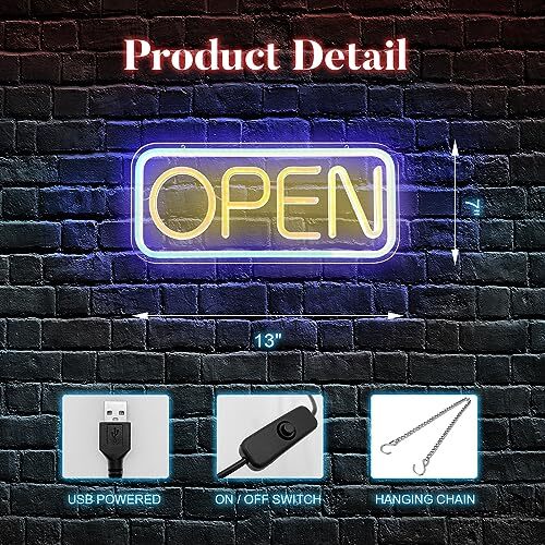 Open Signs for Business Open Sign LED Neon Open Sign, USB 13''x7'' Blue ...