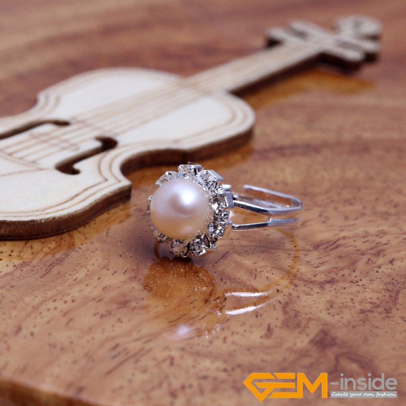 Natural Freshwater Pearl Rings White Gold Plated Sun Shape XMAS Fashion ...