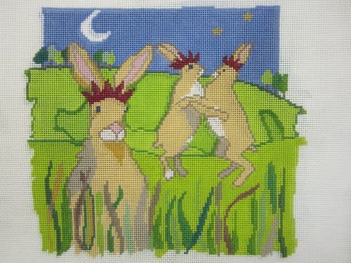 Needlepoint Canvas "Dancing Rabbits" Hand Painted by Emma Ball PEB 023 ...