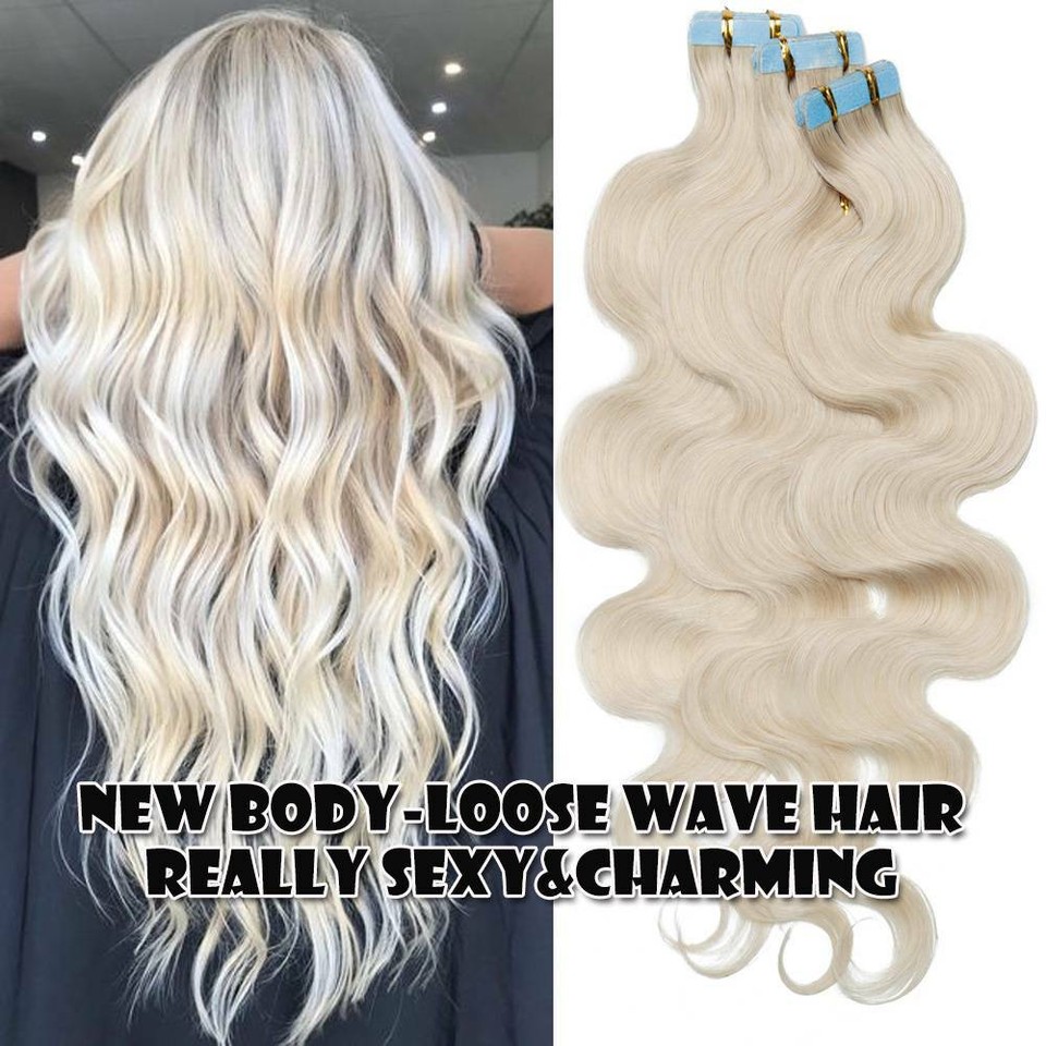 Thick Wave Tape In Skin Weft Remy Human Hair Extensions Full Head 10/20 ...